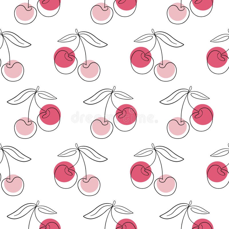 Cherry One Line Drawing Icon Set. Continuous Line Art Style Stock ...
