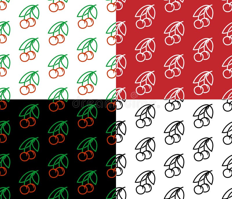 Cherry Seamless Pattern Set Stock Vector - Illustration of line ...