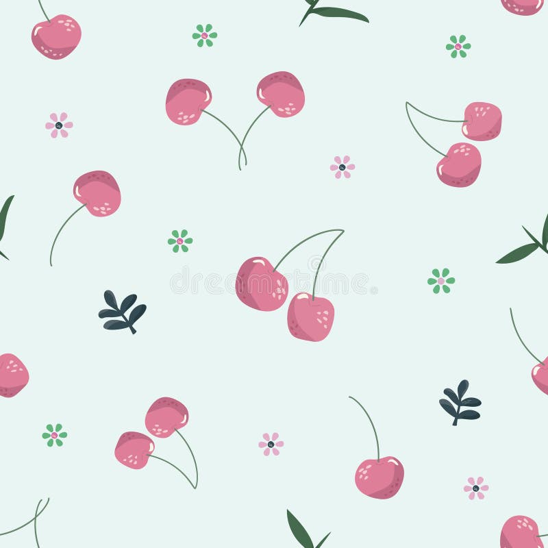 Cherry Seamless Pattern on Dark Blue Background EPS 10 Vector Stock Vector - Illustration of ...