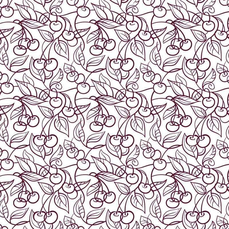 Cherry Seamless Texture. Beautiful Linear Vector Abstraction. Simple ...