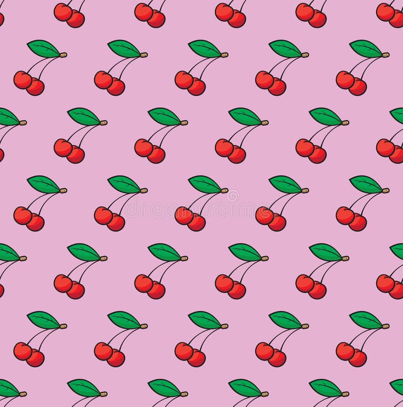 Cherry Seamless Texture on Pink Stock Vector - Illustration of fresh ...