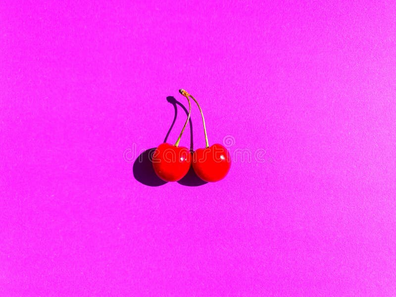 Cherry with Shadow on Pink Background Stock Image - Image of hipster ...