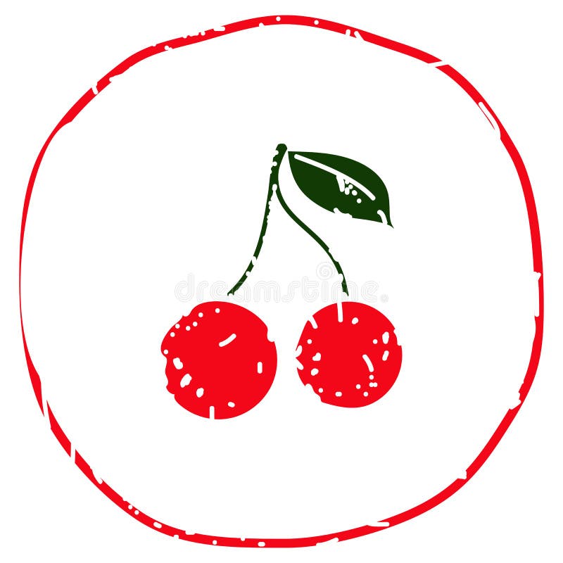 Cherry Simple Icon with Leaves Vector Illustration on Black Background ...