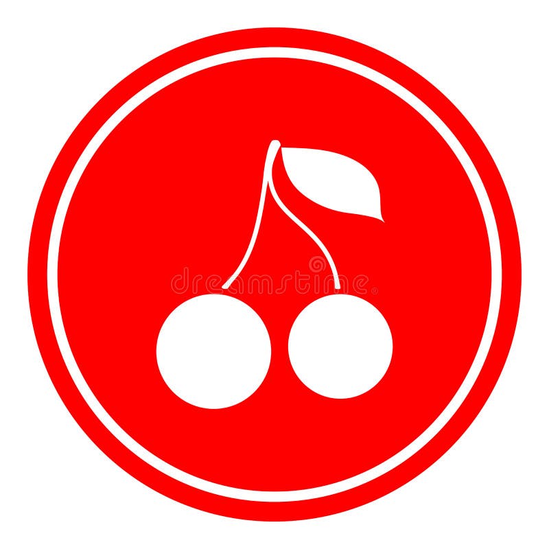 Cherry Simple Icon with Leaves Vector Illustration on Red Background ...