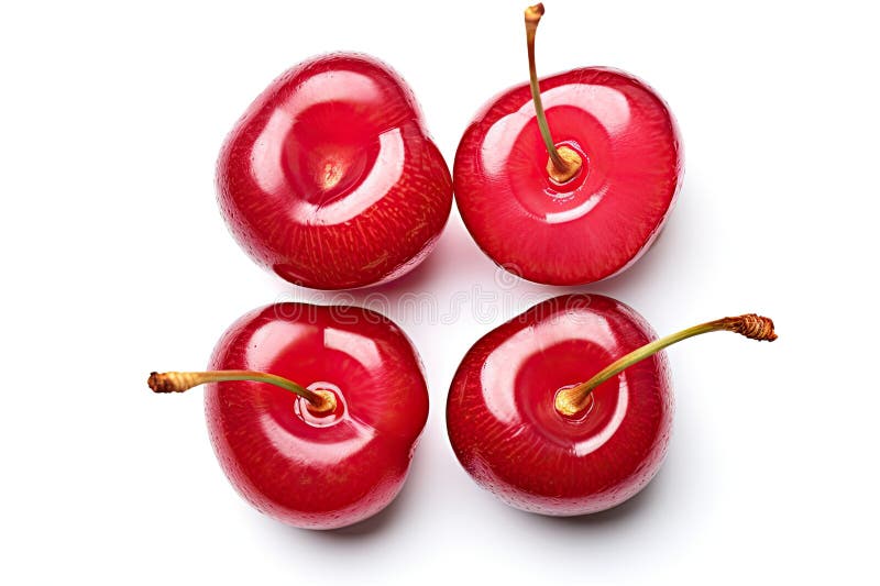 Four Cherries Isolated on White Background. Top View Stock Illustration ...