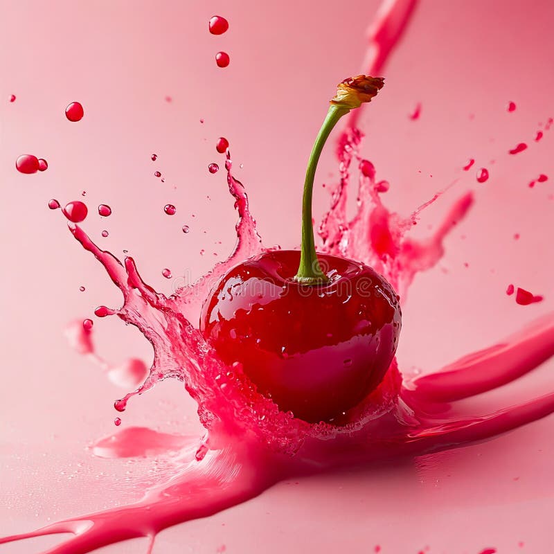 A Cherry Splashing Out of a Pink Liquid Stock Photo - Image of cherry ...