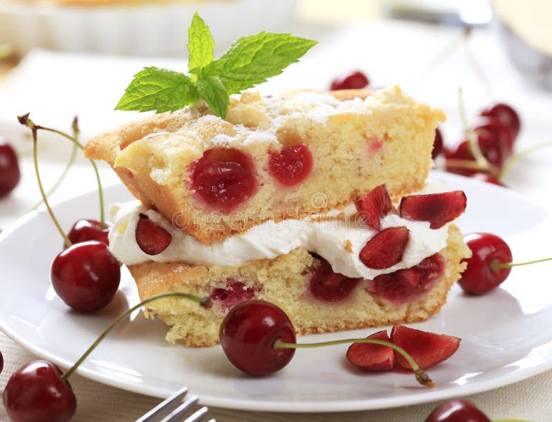 Cherry sponge cake stock image. Image of breakfast, cherries - 10318855