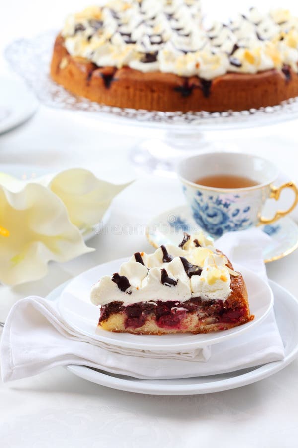Cherry Sponge Cake with Cream Stock Photo - Image of creme, cake: 16496092
