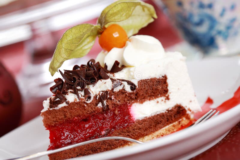 Cherry Sponge Cake with Cream Stock Image - Image of delicious, bake ...