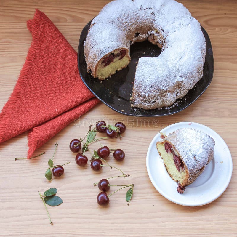 Cherry sponge cake stock photo. Image of baked, cherries - 62687656