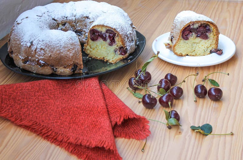 Cherry sponge cake stock photo. Image of closeup, fresh - 62688152