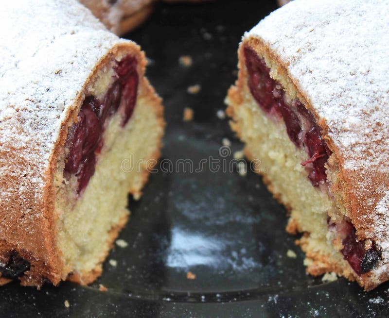 Cherry sponge cake stock photo. Image of portion, home - 62759778