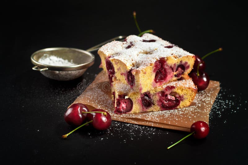 Cherry sponge cake stock image. Image of portion, delicious - 56560807
