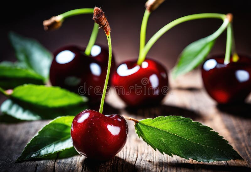 A Cherry with a Stem and Leaf Still Attached Stock Illustration ...