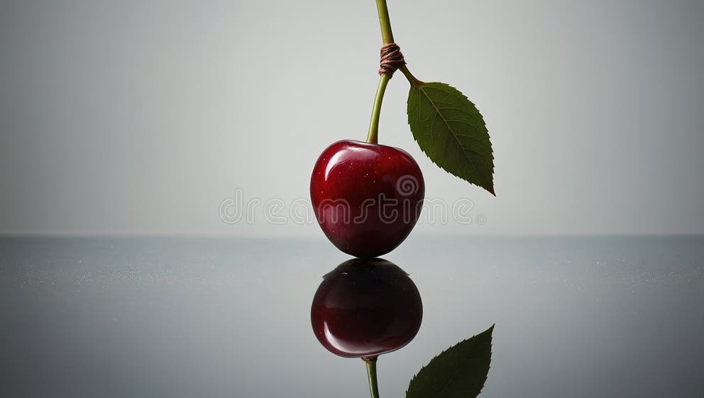 Cherry Berry with Stem on Reflective Surface Stock Illustration ...
