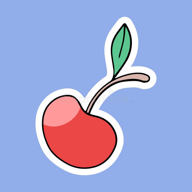 Cherry, Sticker Icon, Vector Design Element in the Style of Doodles ...