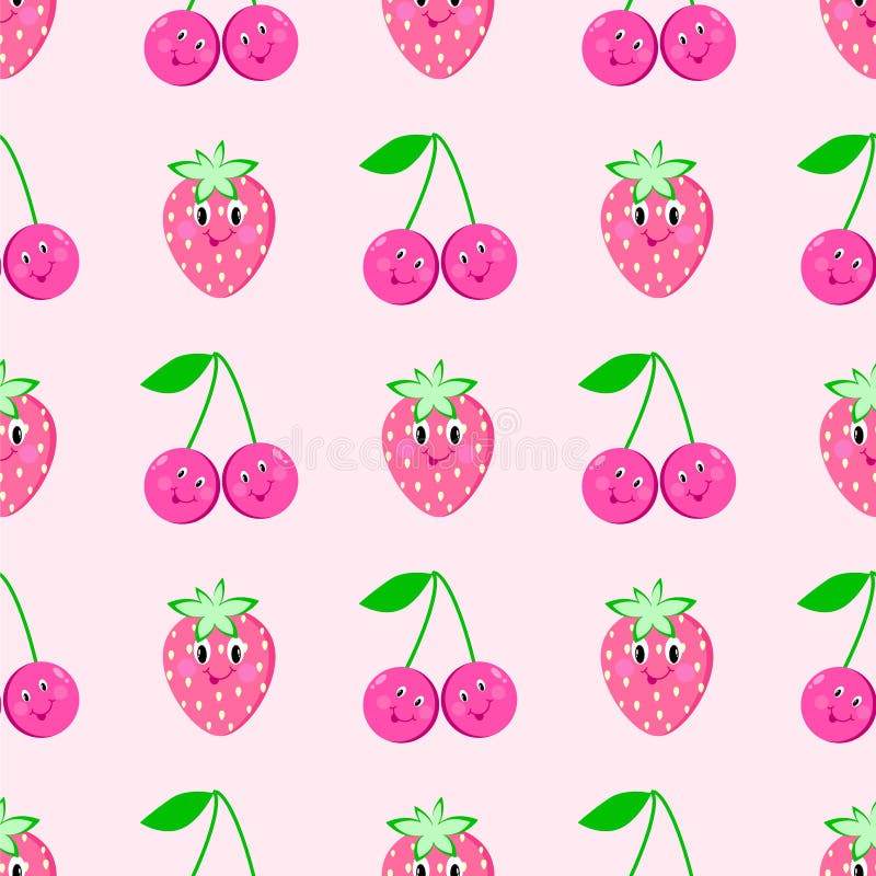 Cherry Strawberry Cartoon Seamless Pattern Kids Stock Illustration ...