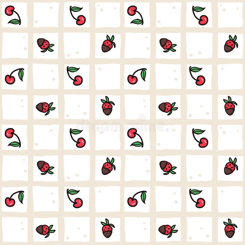 Cherry and Strawberry Geometry Fruit Seamless Pattern. Summer Berries ...