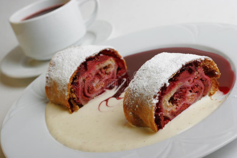 Cherry strudel stock photo. Image of powdered, shot, food - 7265620