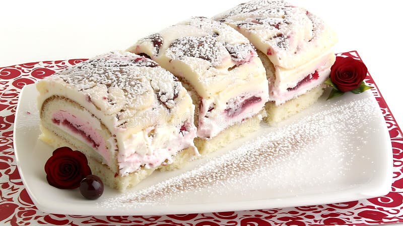 Cherry Strudel with Icing Sugar on a White Background. Stock ...