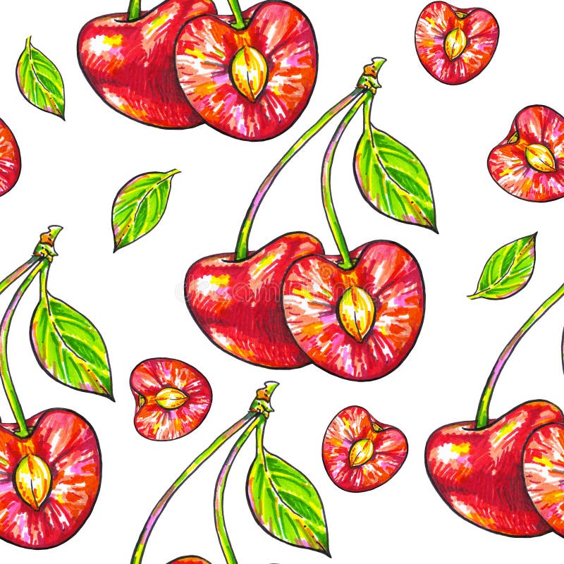 Cherry Sweet on a White Background. Seamless Pattern for Design ...