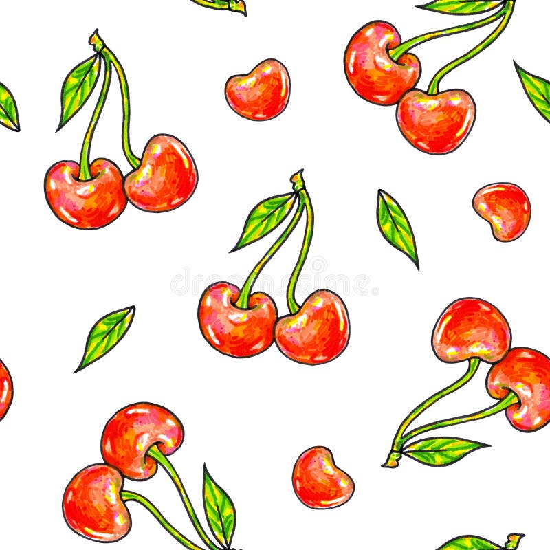 Cherry Sweet on a White Background. Seamless Pattern for Design ...
