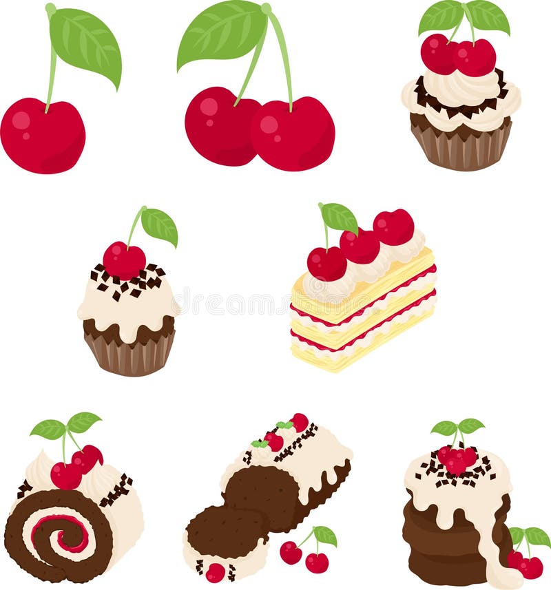 The Cute Icons of Cherry Sweets Stock Vector - Illustration of design ...