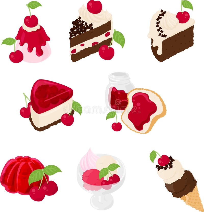 The Cute Icons of Cherry Sweets Stock Vector - Illustration of clip ...