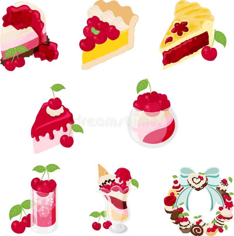 The Cute Icons of Cherry Sweets Stock Vector - Illustration of clip ...
