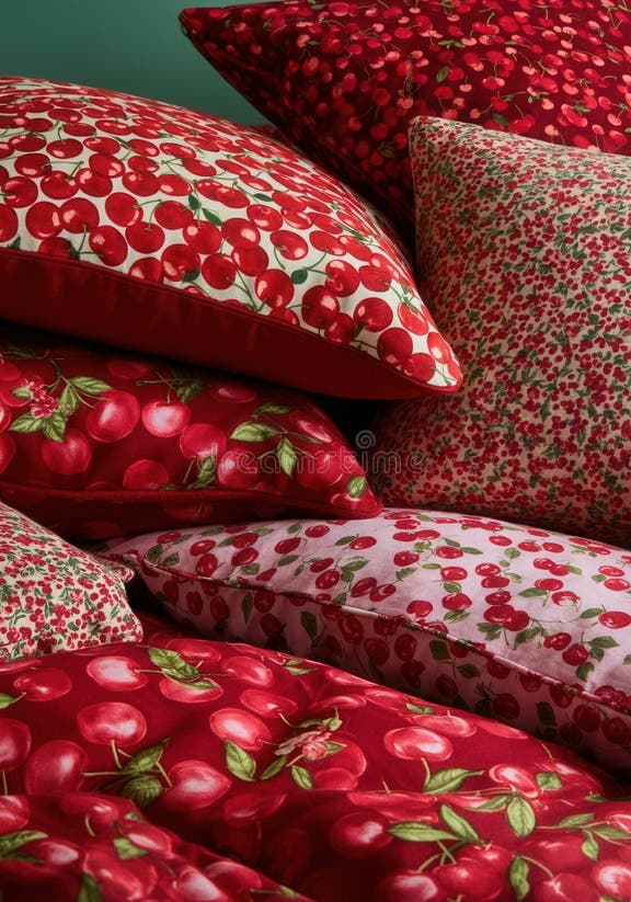 Cherry Themed Decorative Pillows with Vibrant Patterns for Home Design ...