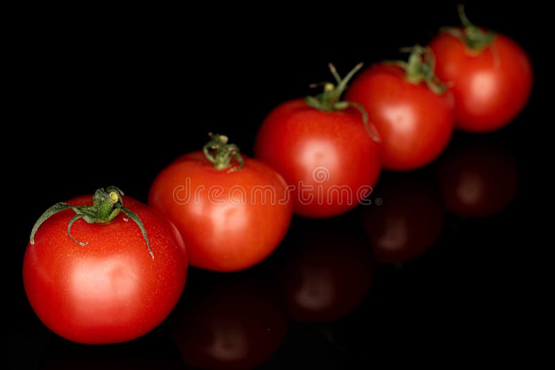 Cherry Tomato on Black Glass Stock Photo - Image of objects, meal ...