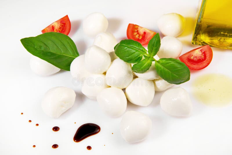 Cherry Tomato with Mozzarella and Basil Isolated on White Background ...