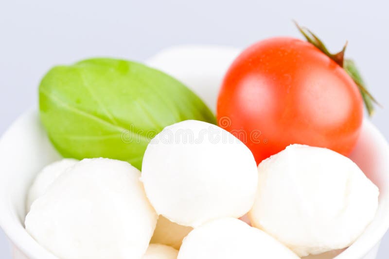 Cherry Tomato, Mozzarella Cheese and Basil Leaf Stock Image - Image of ...
