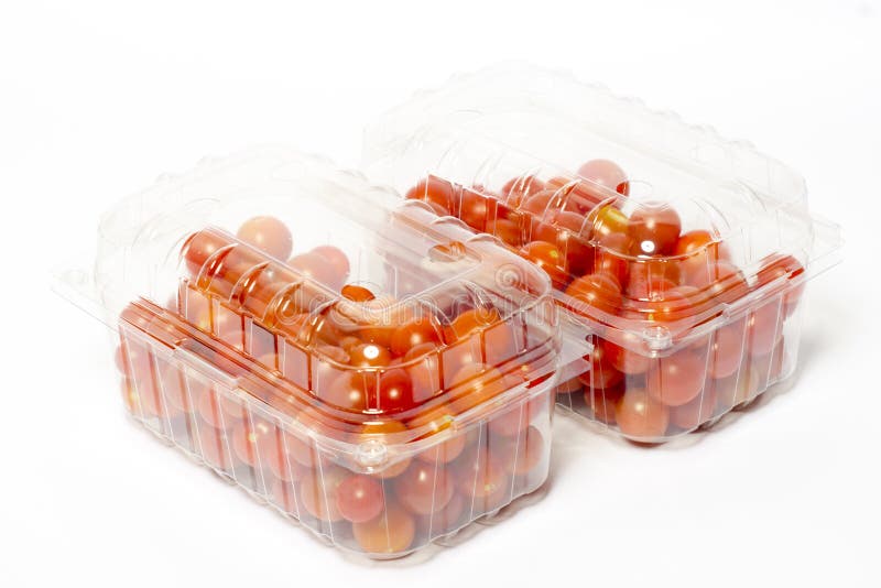 Cherry Tomato in Plastic Container Package, Studio Shoot on Whit Stock ...