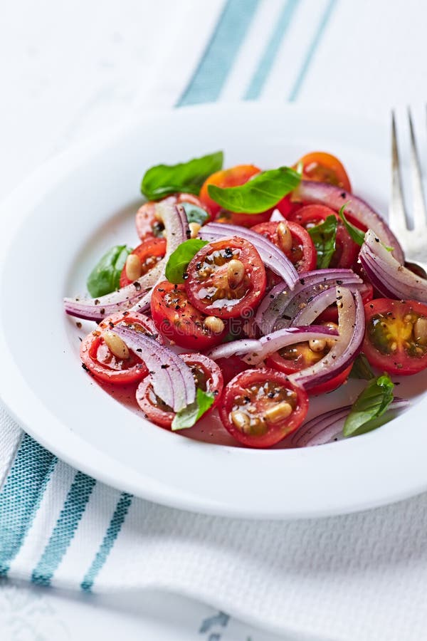 Cherry Tomato Salad with Pine Nuts Stock Image - Image of tomato, nuts ...