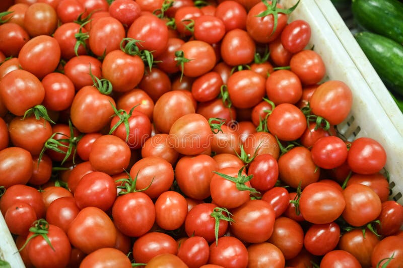 Cherry Tomatoes in a Box in a Grocery Store Stock Photo - Image of ...