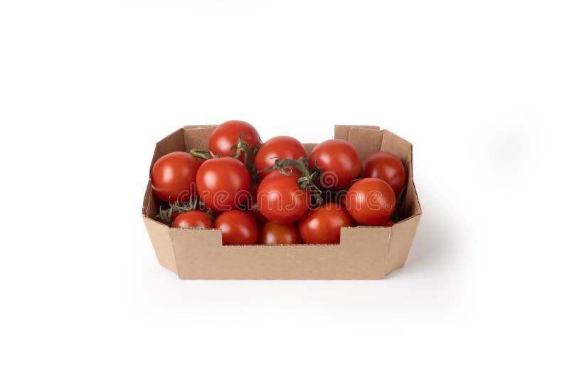 Cherry Tomatoes Box Isolated on White Background Stock Photo - Image of ...