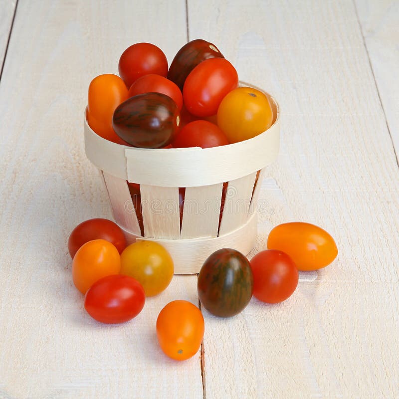 Cherry Tomatoes of Different Varieties and Colors Stock Photo - Image ...