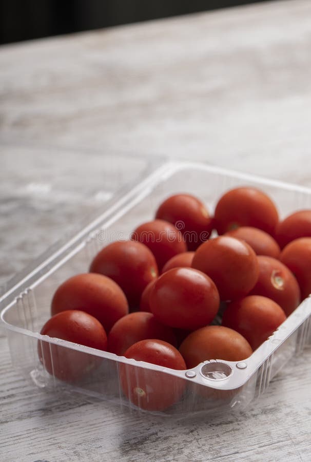 Cherry Tomatoes in Plastic Containers . Stock Photo - Image of health ...