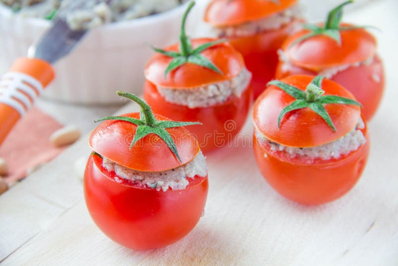 Stuffed Cherry Tomatoes - Cold Starter Stock Photo - Image of pasta ...