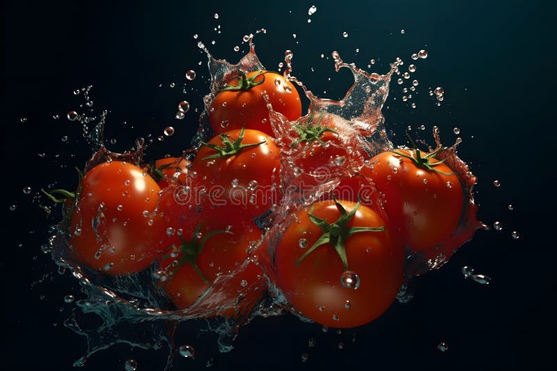 Cherry Tomatoes in Water Splash. Generative AI. Stock Illustration ...