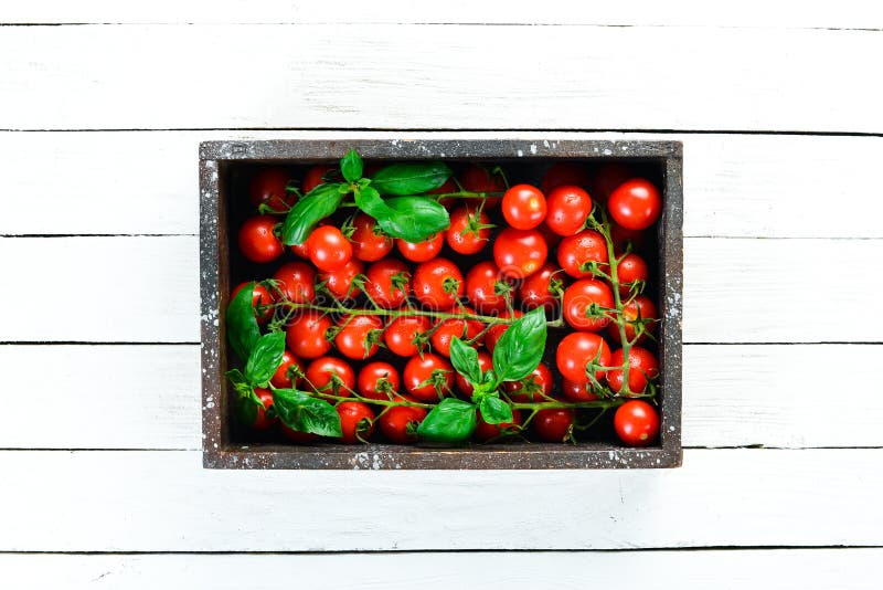 Cherry Tomatoes in a Wooden Box. Stock Image - Image of packaging ...