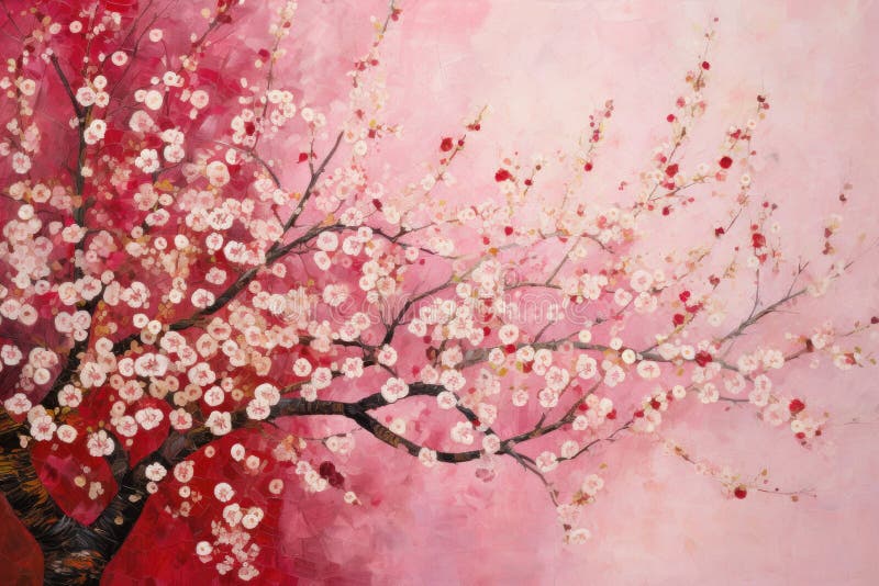 Cherry Tree in Bloom Painting Stock Illustration - Illustration of ...