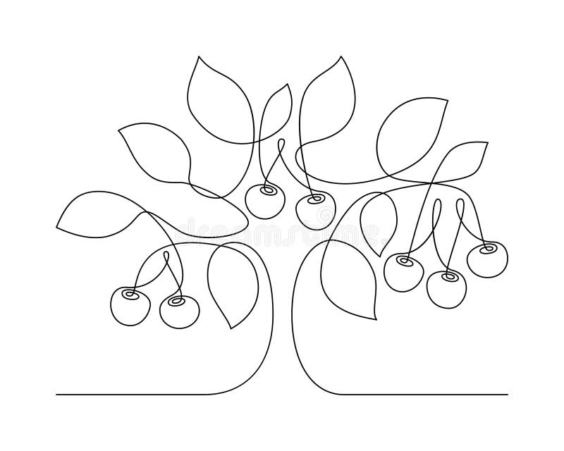 Cherry Tree in Continuous Line Drawing Style. Vector Illustration Stock ...