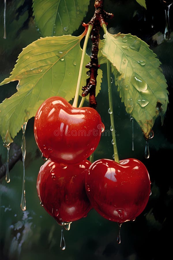 Cherry on the Tree Hanging Down Behind it is a Cherry Orchard Stock ...