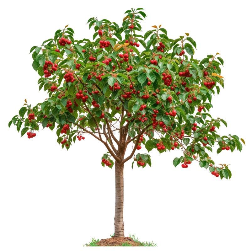 A Cherry Tree Isolated on a White or Transparent Background. a Close-up ...
