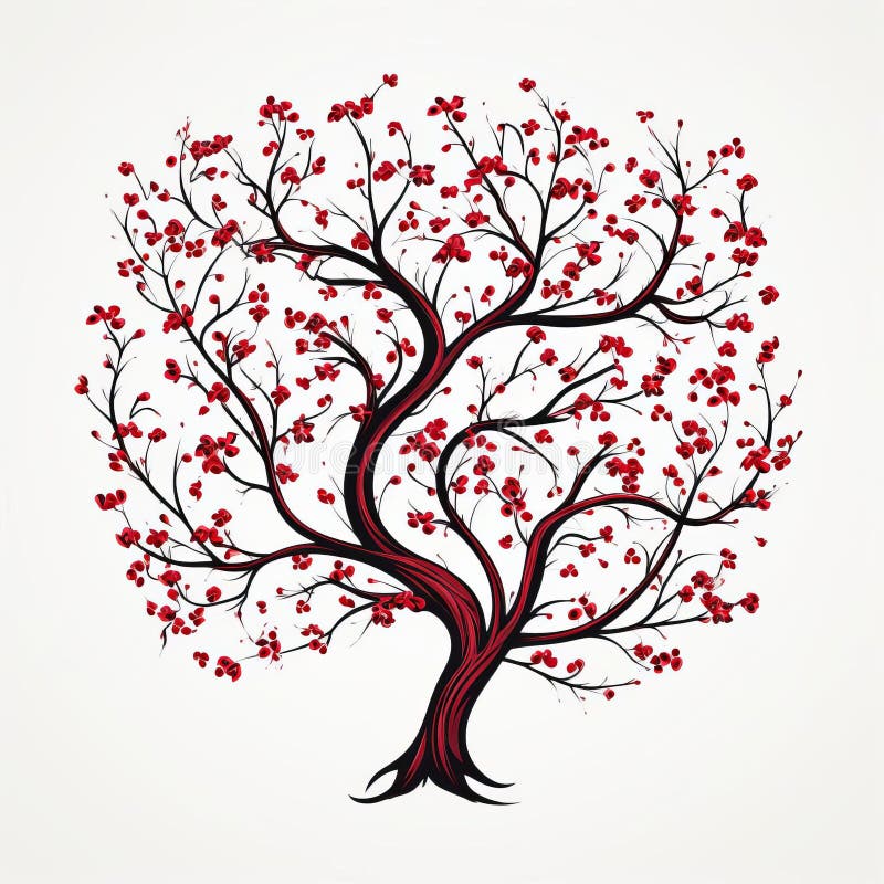 Beautiful Cherry Tree Illustration with Long Stem Design Stock ...
