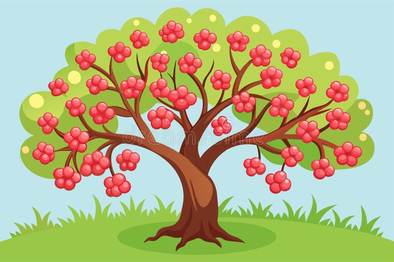 A Cherry Tree with Red Berries Stands in the Grass, Cherry Tree ...