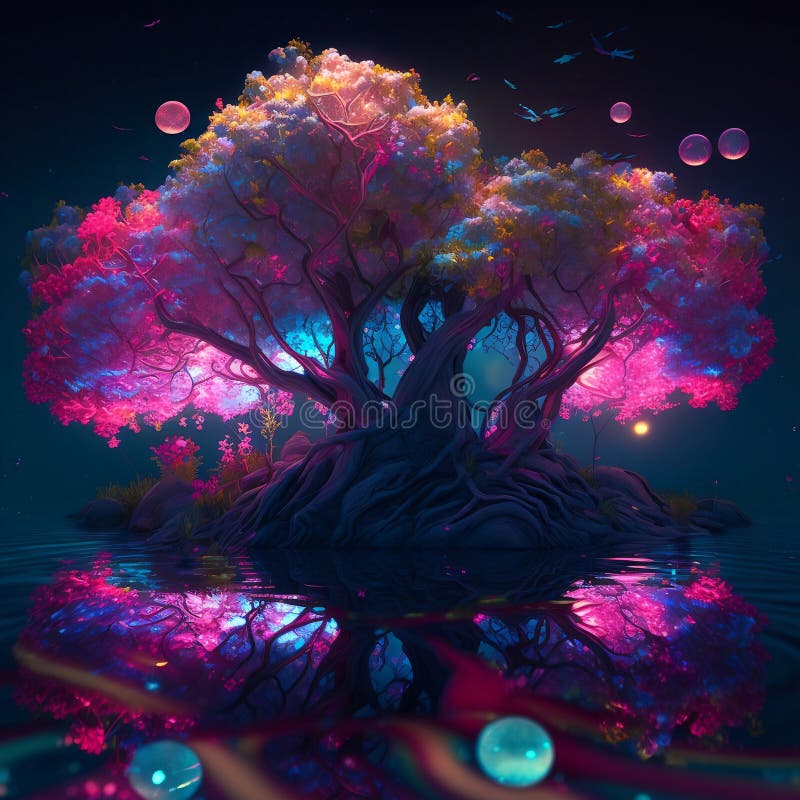 Cherry Trees Soaring into the Clouds in Island Stock Illustration ...