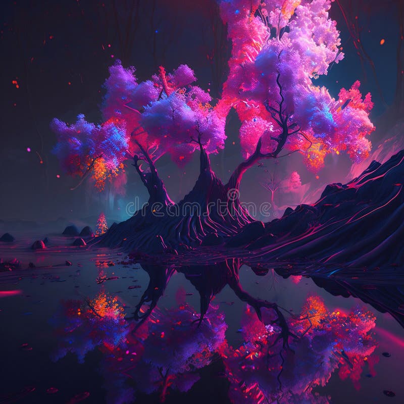 Cherry Trees Soaring into the Clouds in Island Stock Illustration ...